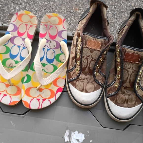 Coach | Shoes | Coach Kids Multicolor Flip Flops And Brown Slipon Shoes ...